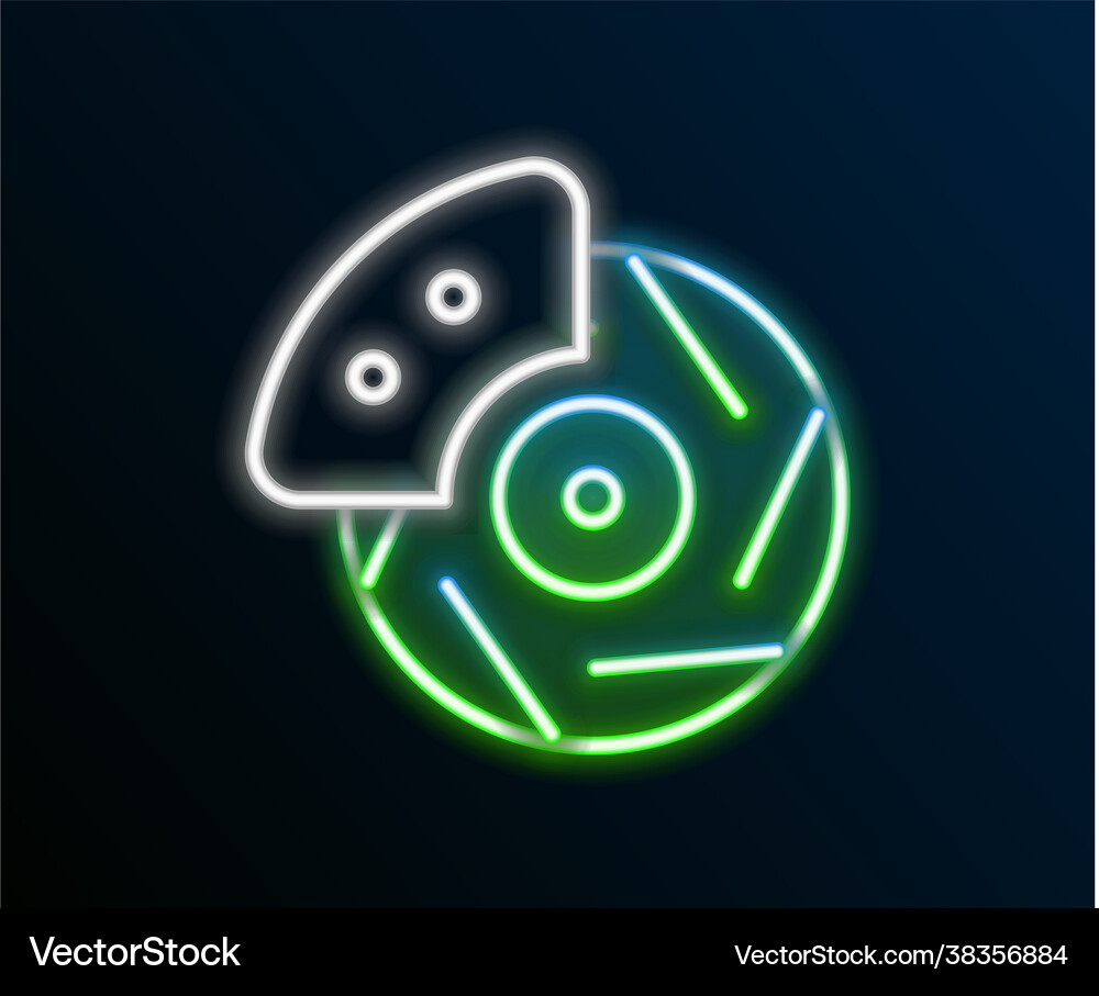 Glowing neon line car brake disk with caliper icon