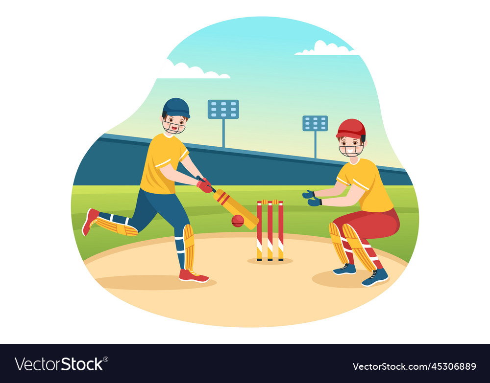Batsman playing cricket sport with bat and balls Vector Image