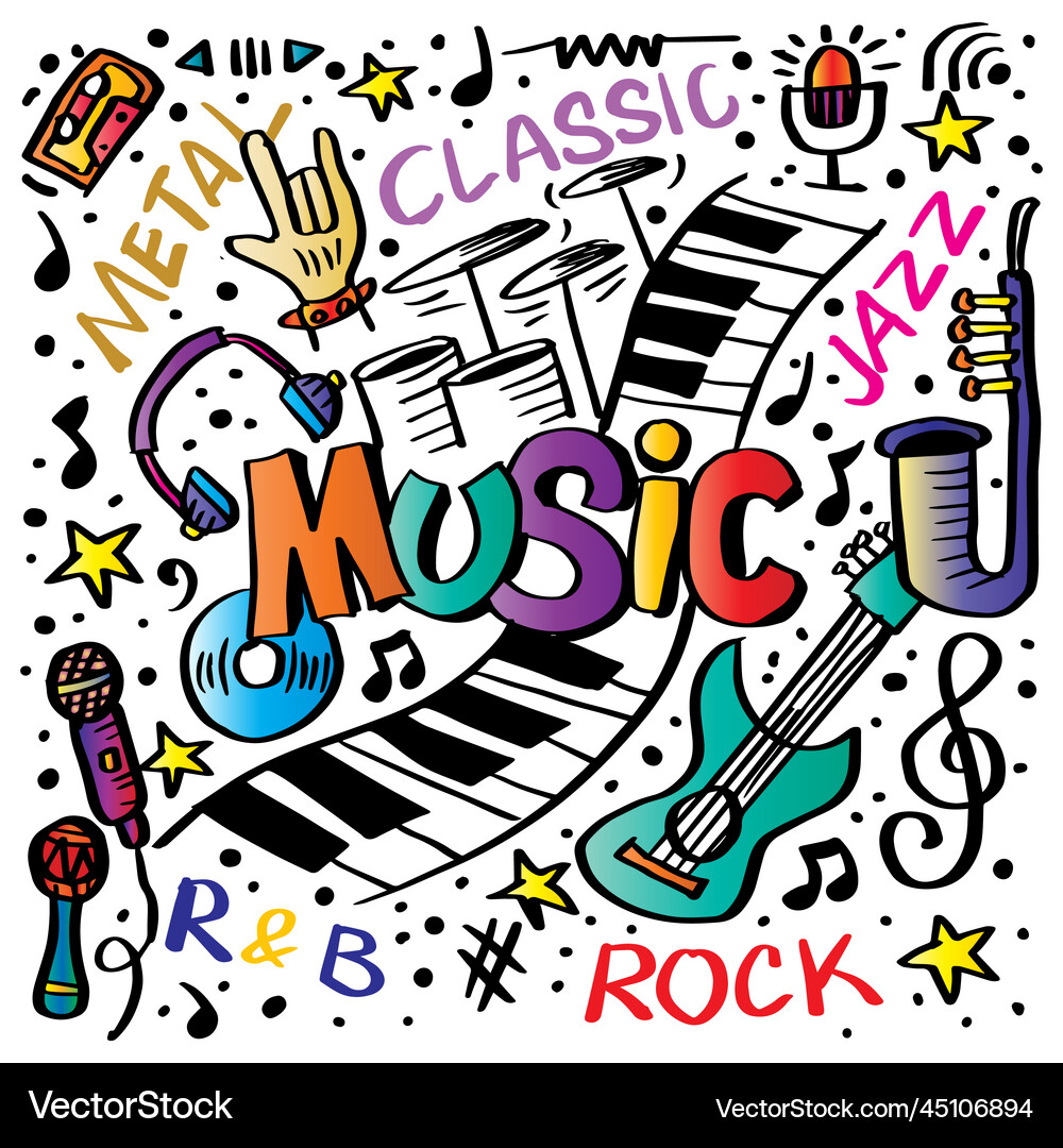Doodle hand drawing music background Royalty Free Vector