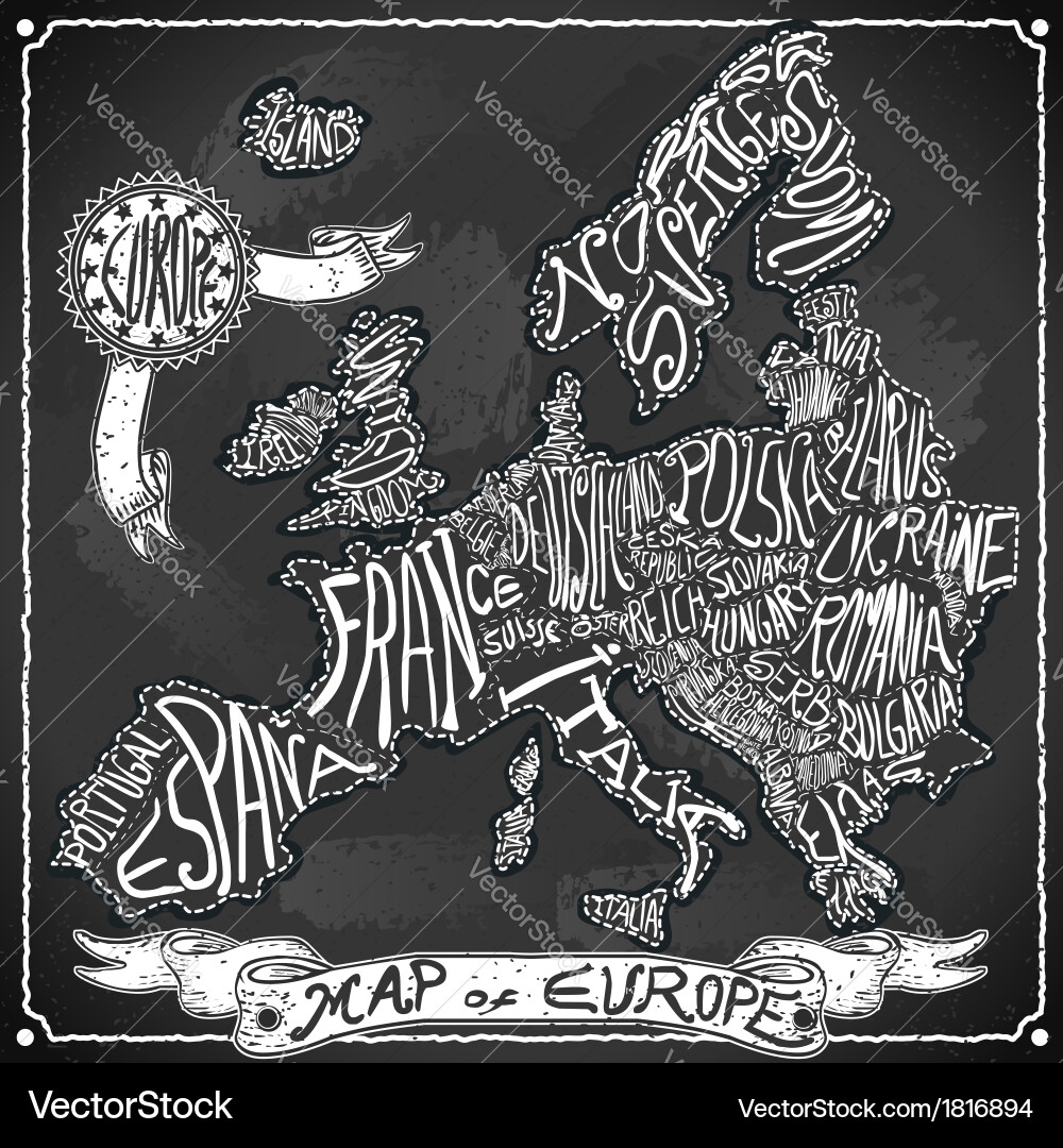 Europe Map on Vintage Handwriting BlackBoard Vector Image