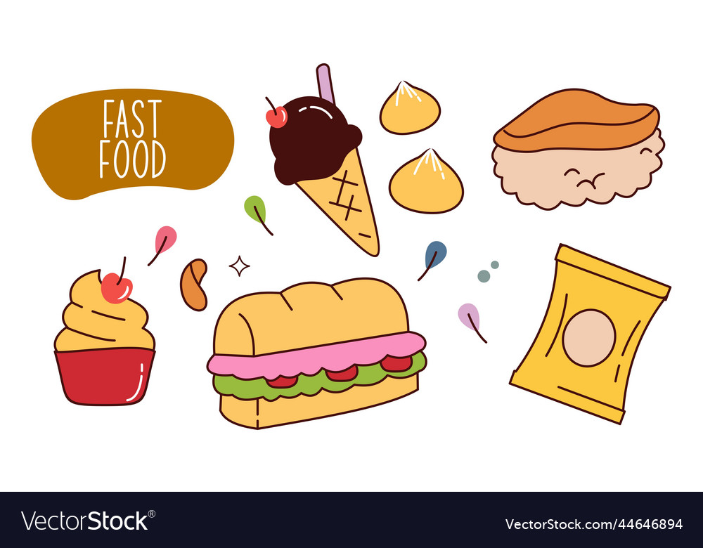 Fast Food Doodle Hand Drawn Line Art Style Object Vector Image