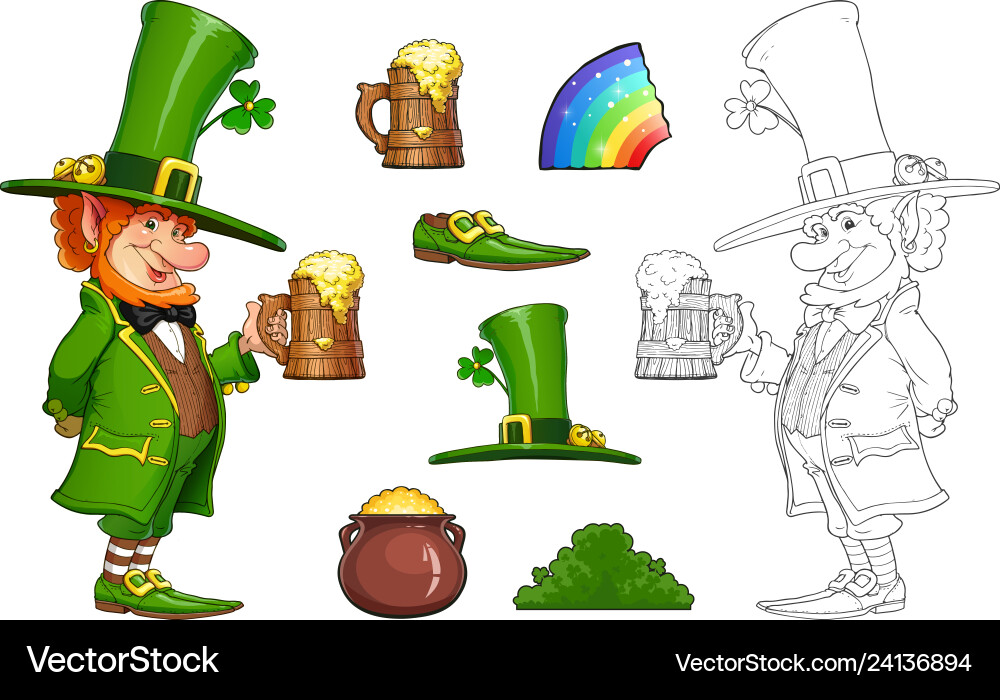 Gnome leprechaun with mug Royalty Free Vector Image