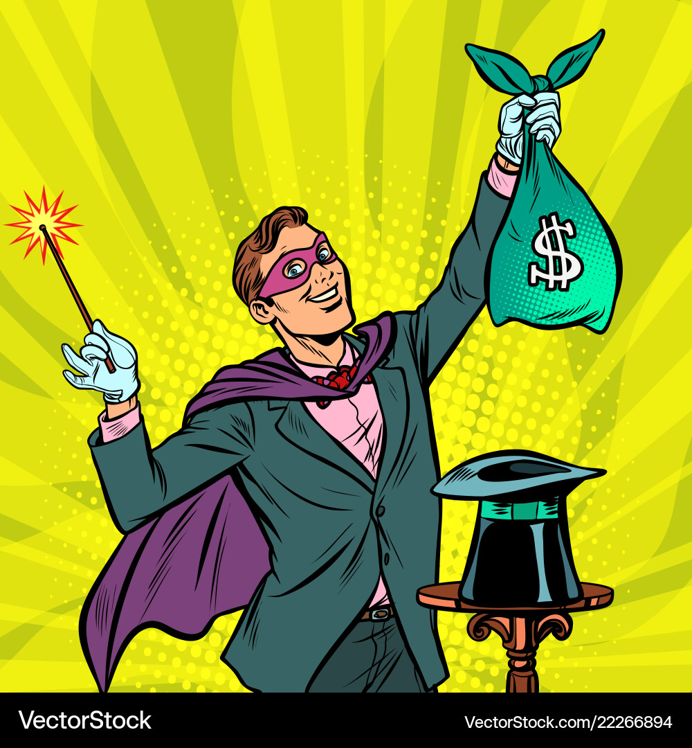Magician with dollar money Royalty Free Vector Image