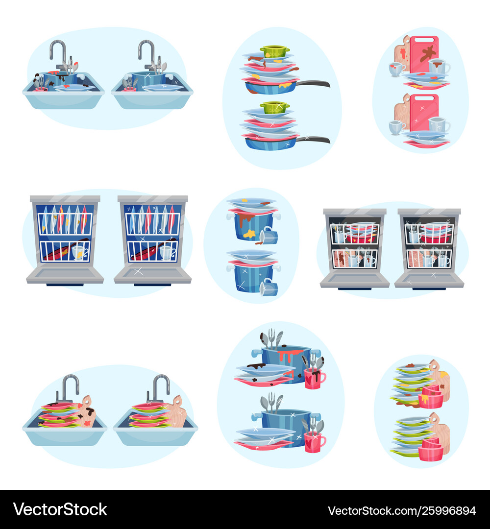 Set clean and dirty dishes Royalty Free Vector Image