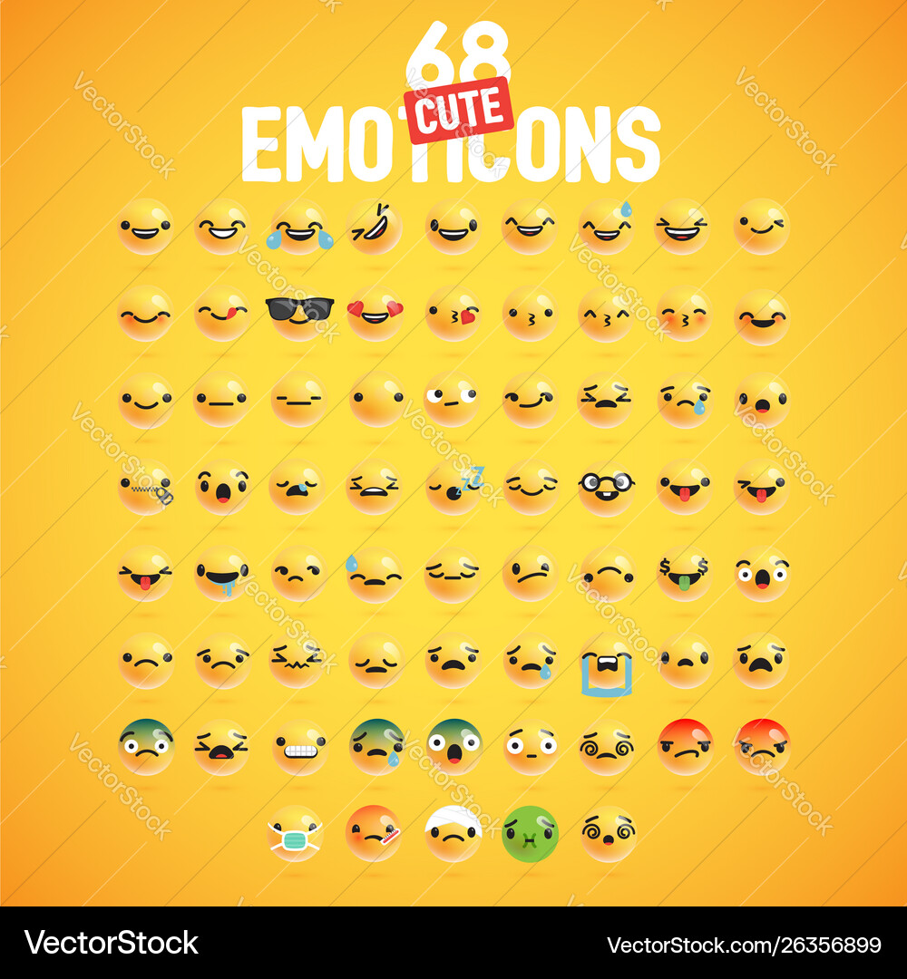68 Cute Emoticons & Faces Royalty Free Vector Image