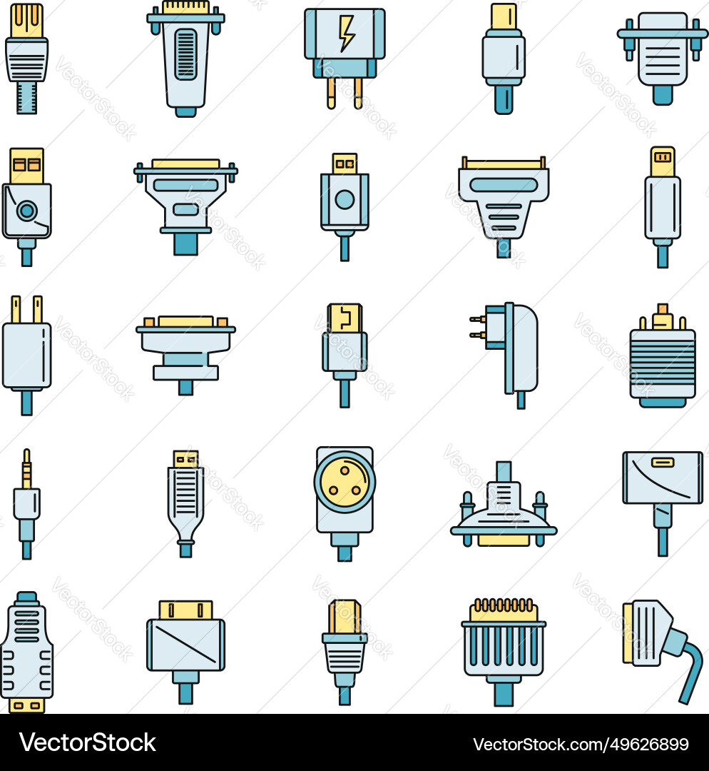 Adapter connector icons set color Royalty Free Vector Image