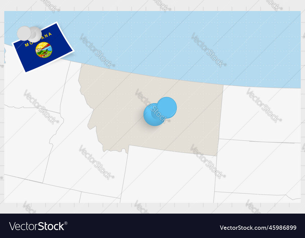 Map of montana with a pinned blue pin pinned flag Vector Image