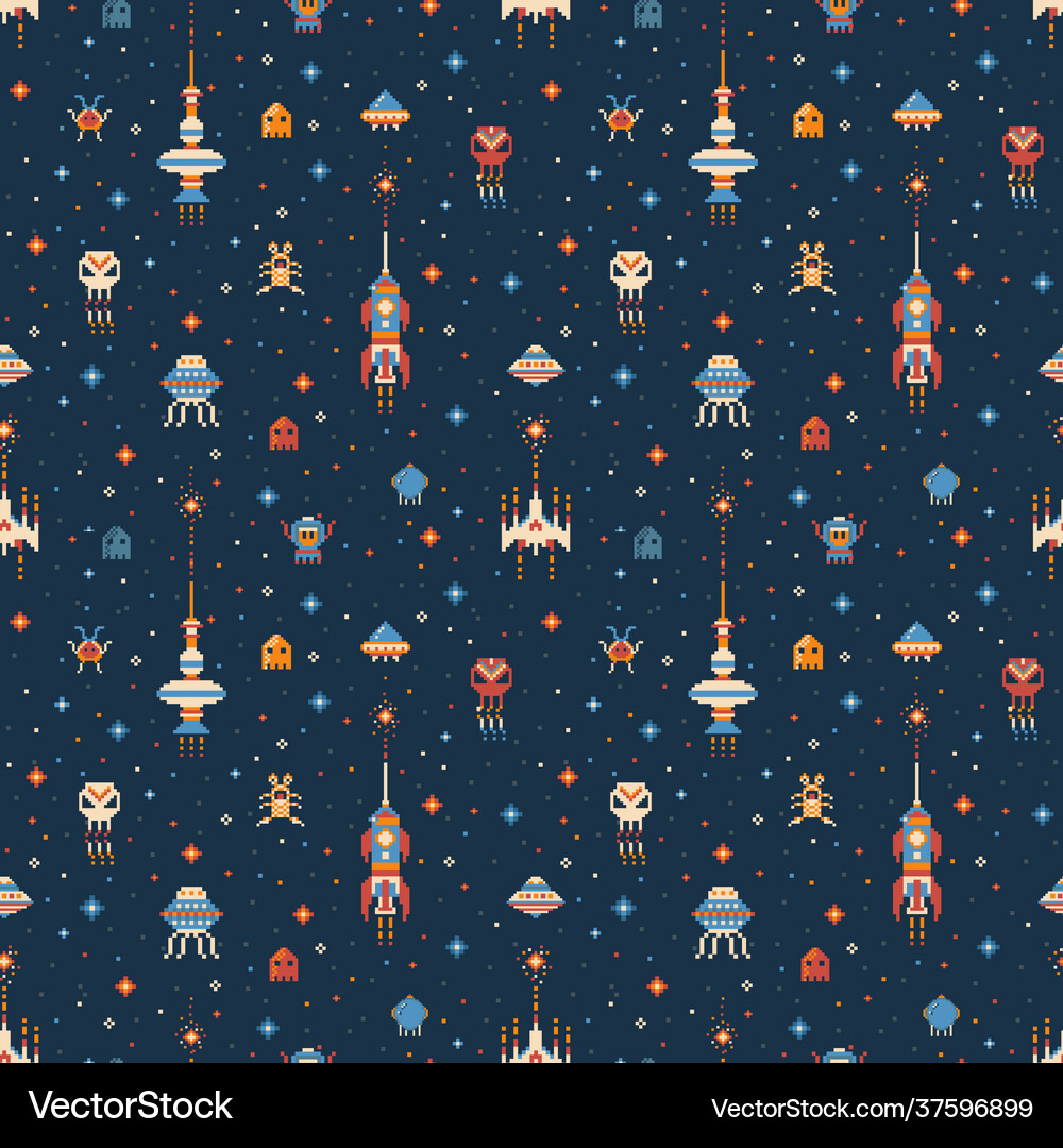 Pixel art inter galactic adventure space pattern Vector Image