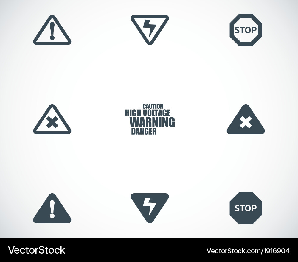 Black danger icons set Royalty Free Vector Image