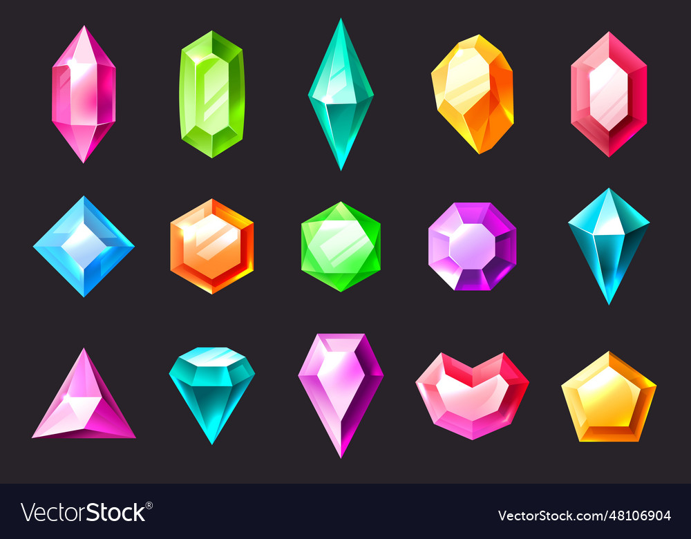 Cartoon gem precious stones colorful jewelry gems Vector Image