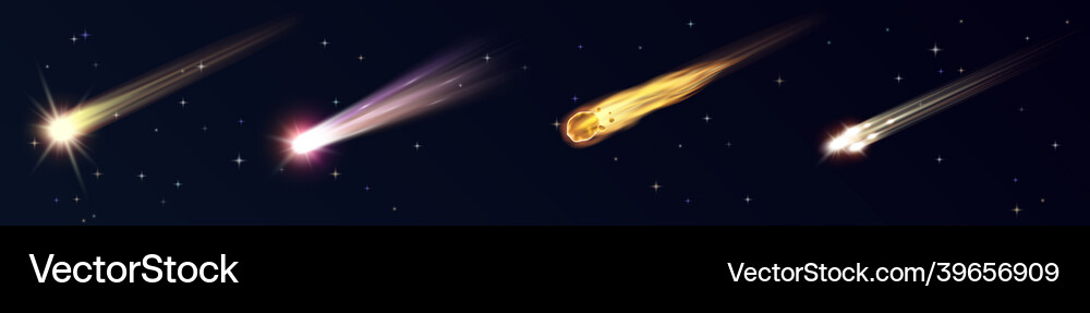 Falling comets set realistic universe objects Vector Image