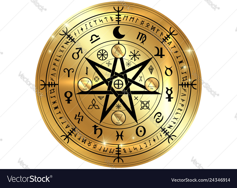 Wiccan symbol protection gold mandala runes Vector Image