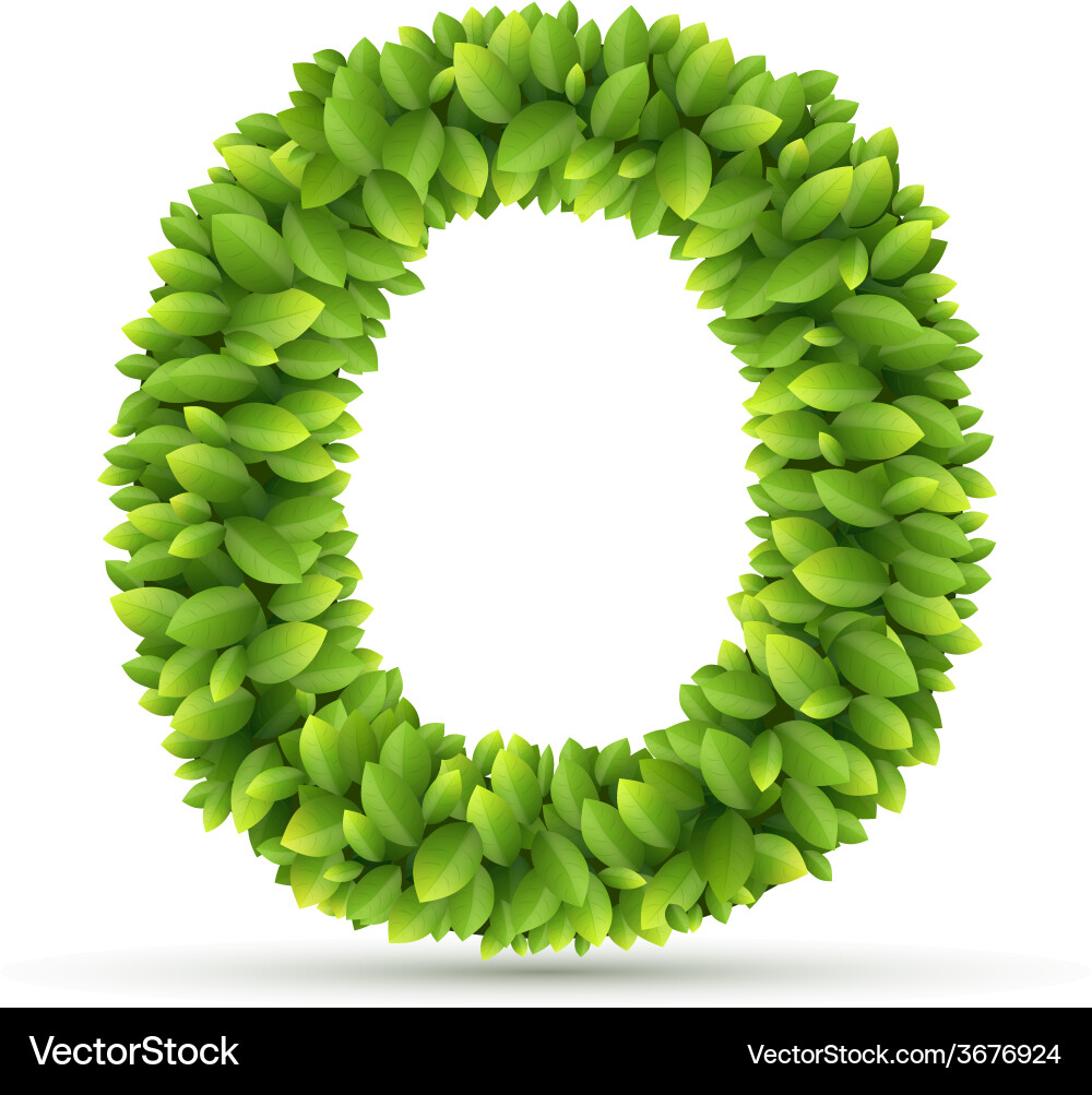 Letter o alphabet green leaves Royalty Free Vector Image