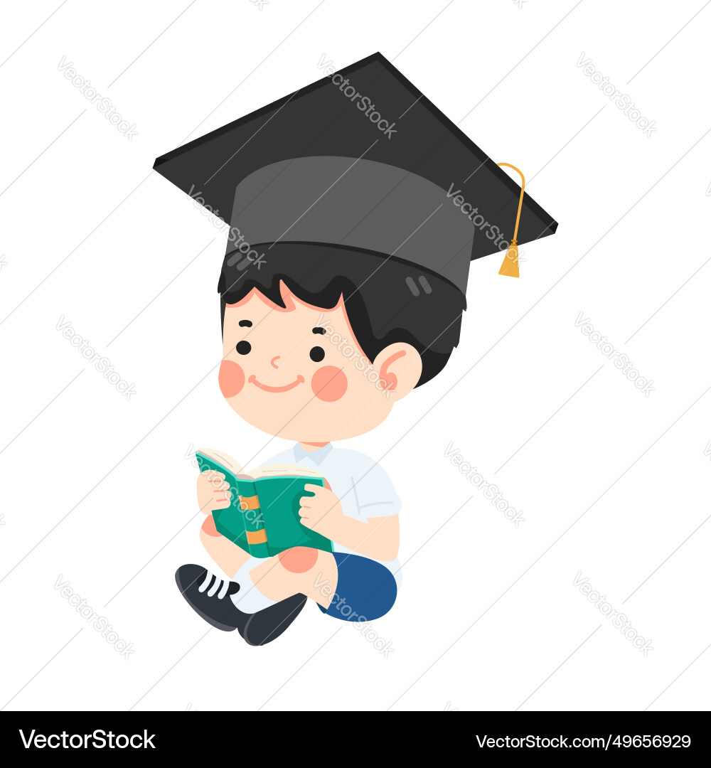 Happy kid graduated student cartoon Royalty Free Vector