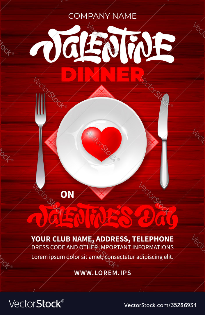 Valentines Day dinner Poster Template Royalty Free Vector