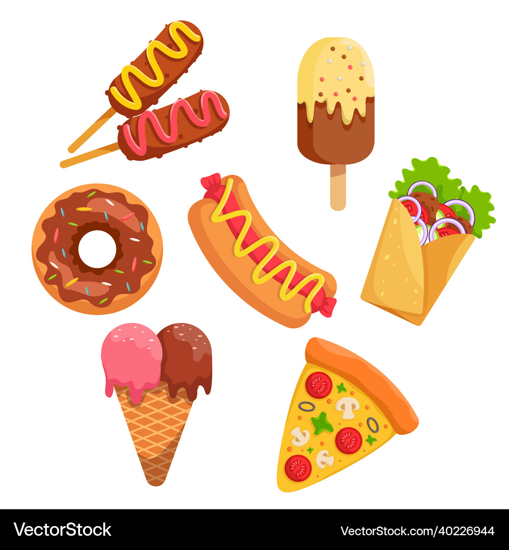 Bundle set of fast food or junk Royalty Free Vector Image