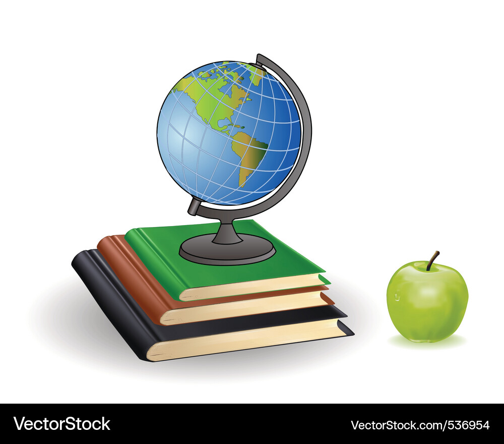 Globe books and green apple on a white background Vector Image