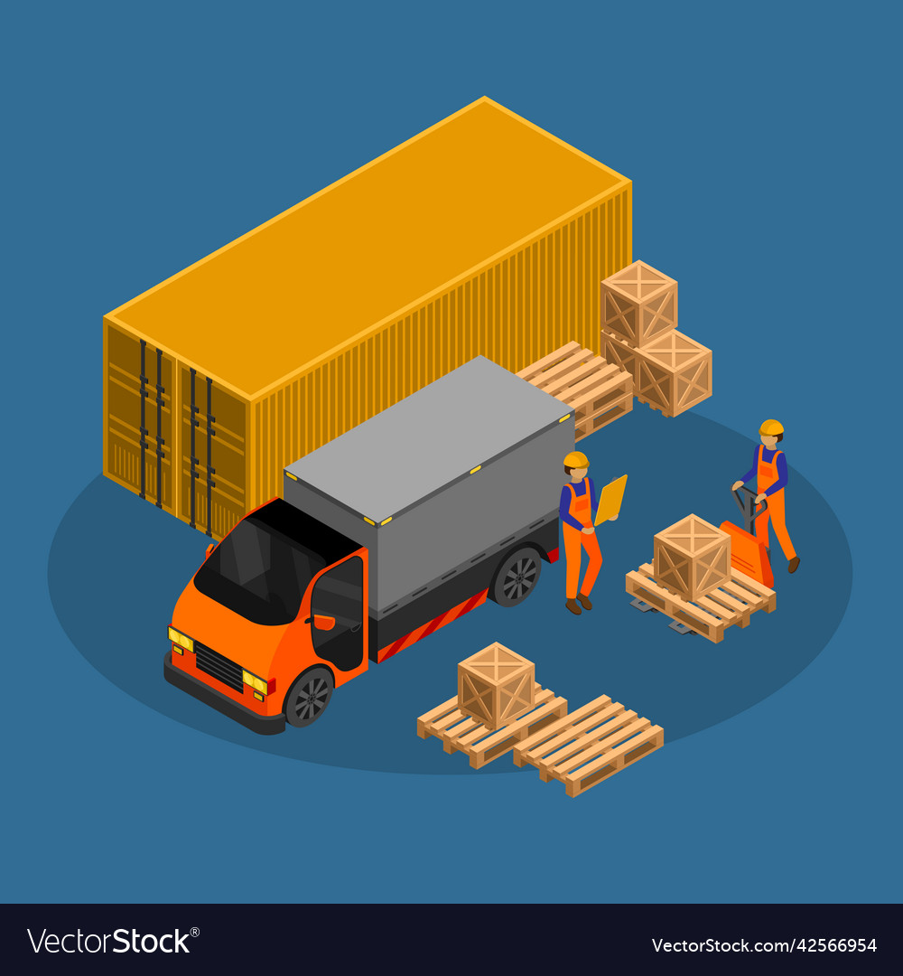 Warehouse container loading composition Royalty Free Vector