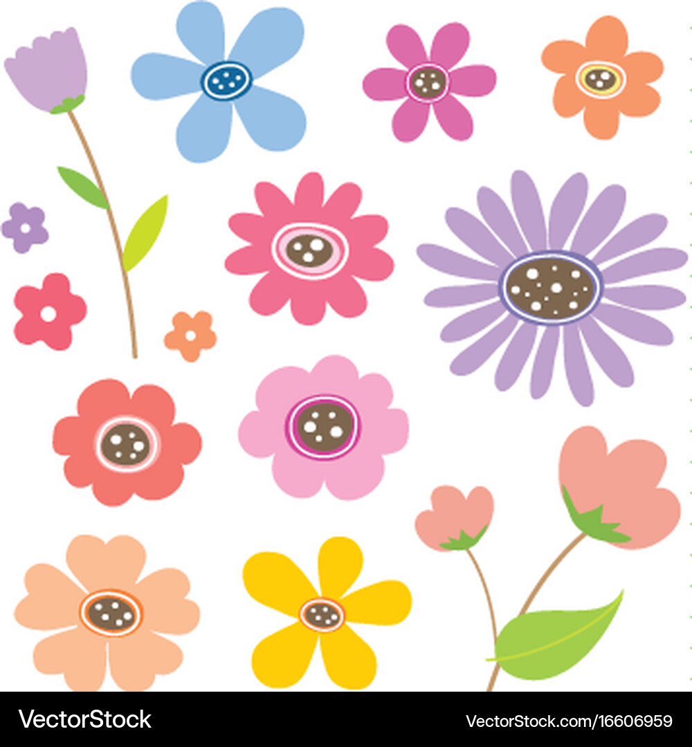 Colorful Flower Cartoon Set Royalty Free Vector Image