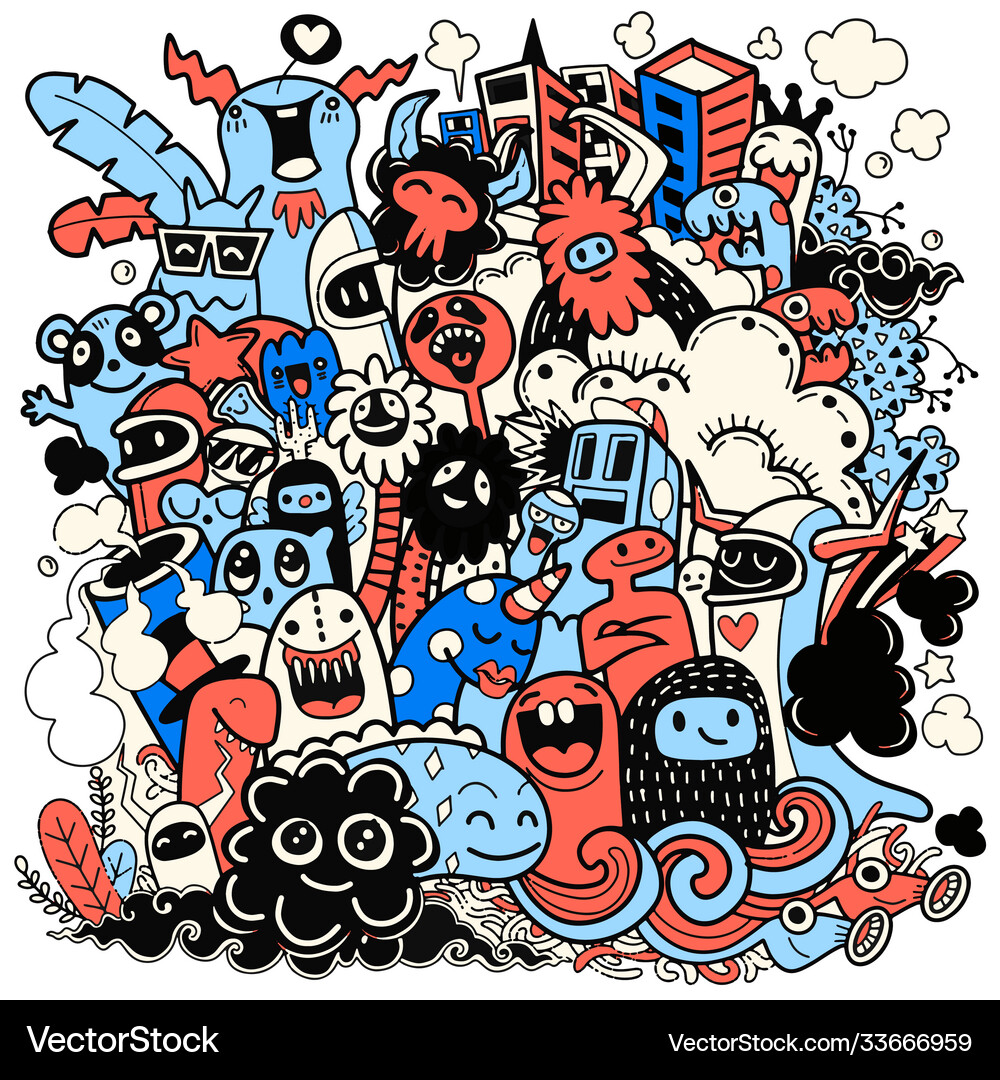 Happy monster doodle style Royalty Free Vector Image