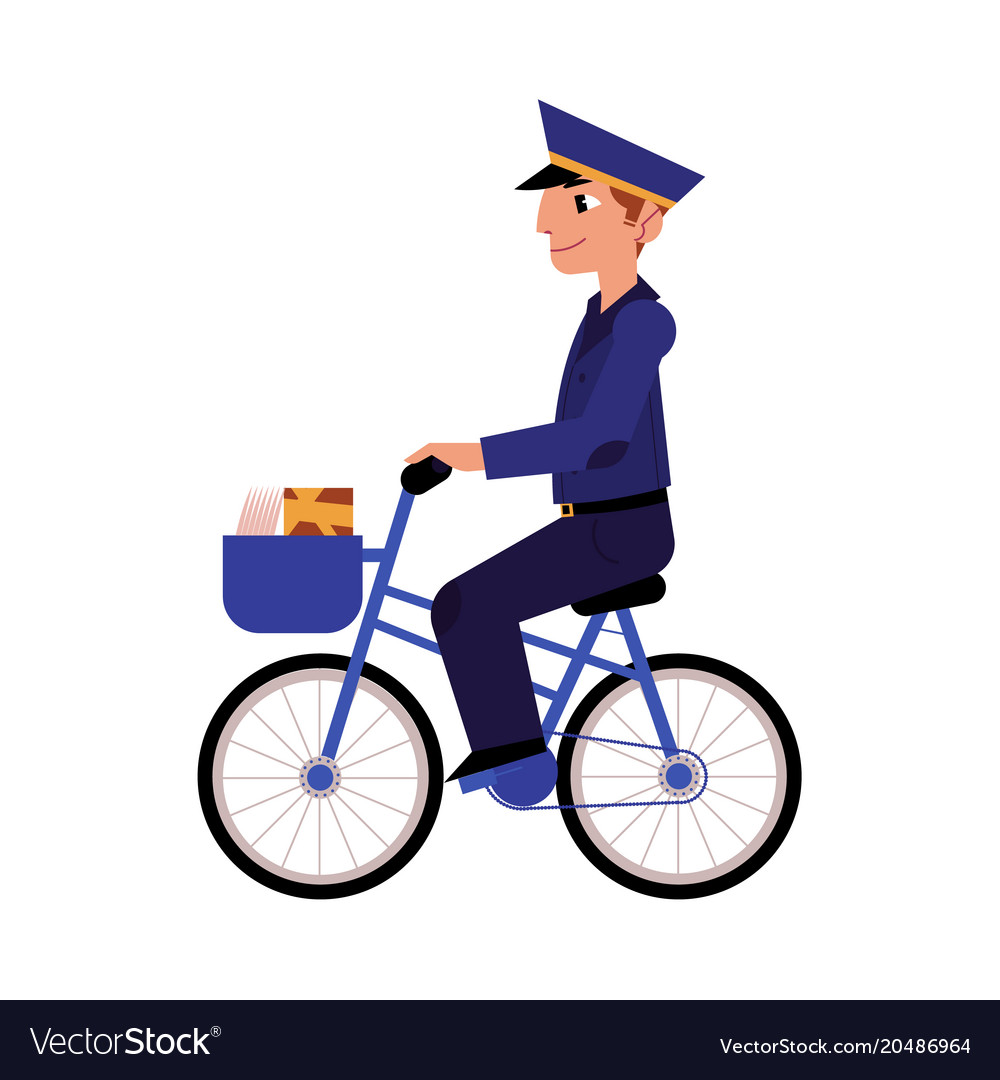 Cartoon Postman Mailman Character Bicycle Vector Image Erofound