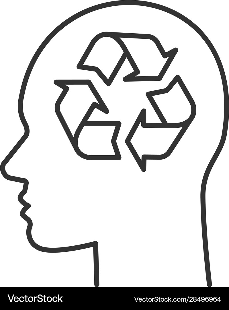 Human head with recycling sign inside linear icon Vector Image
