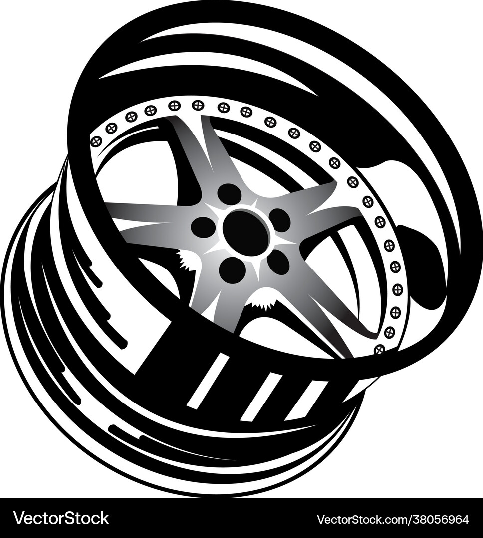 Isolated monochrome car wheel rim image Royalty Free Vector