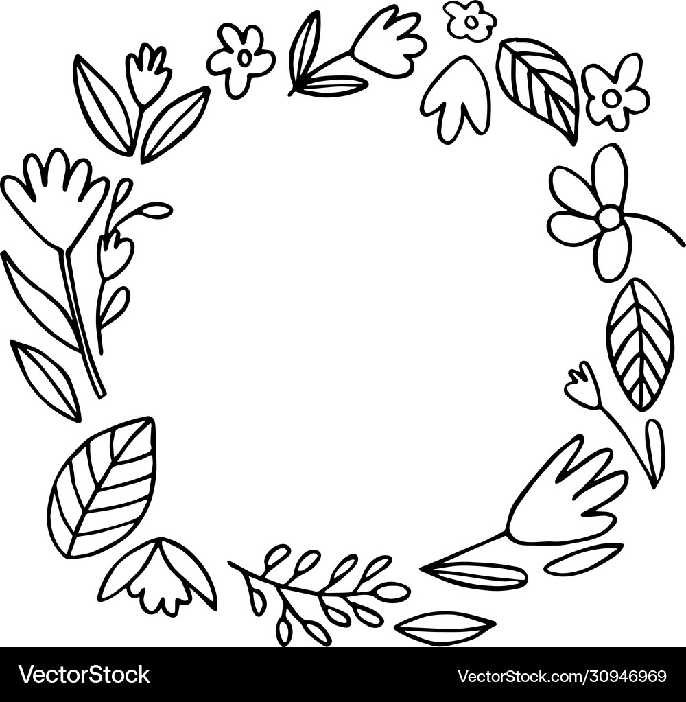 Doodle hand drawn style flower wreath Royalty Free Vector