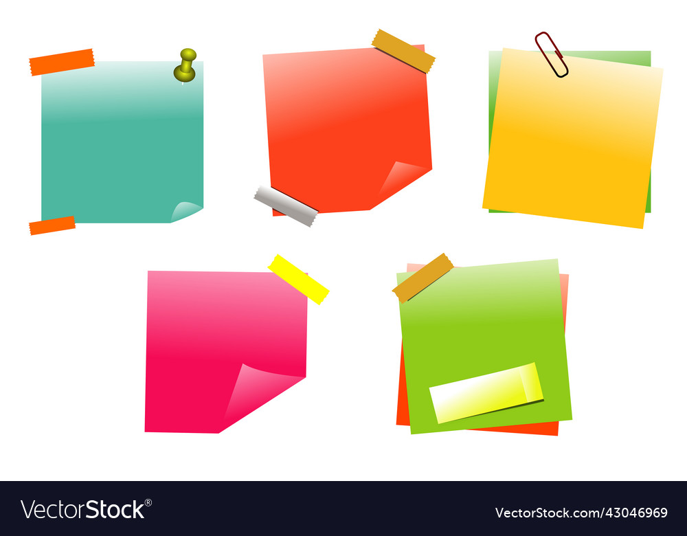 Set colorful blank sticky notes with paperclips Vector Image