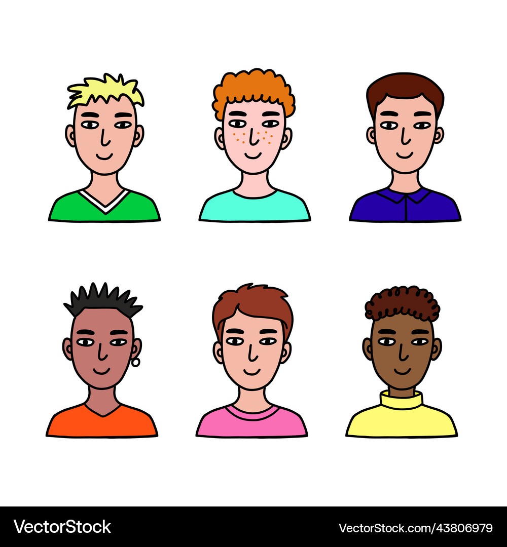 Boy faces set hand drawn human avatar collection Vector Image
