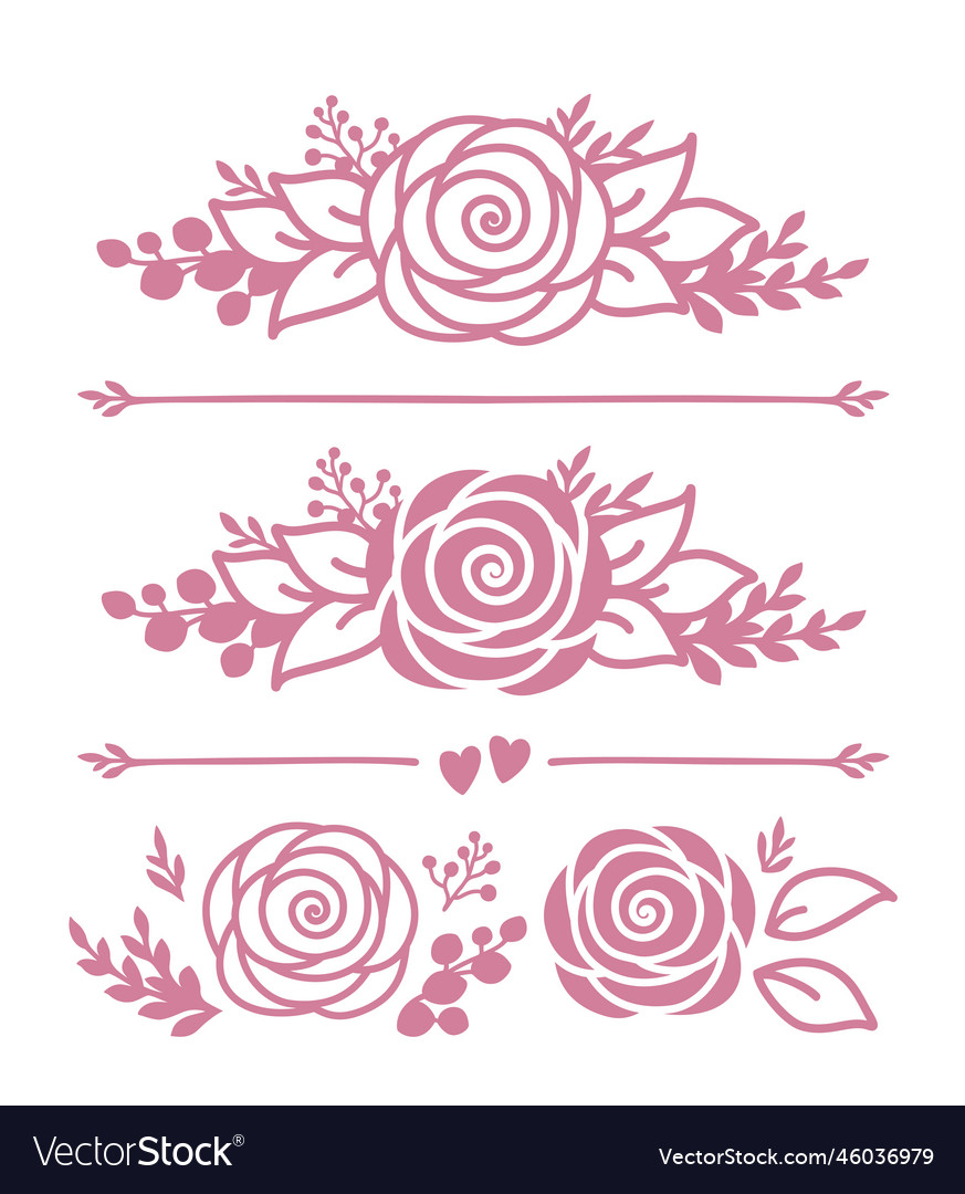 Rose flower border pattern and design elements Vector Image