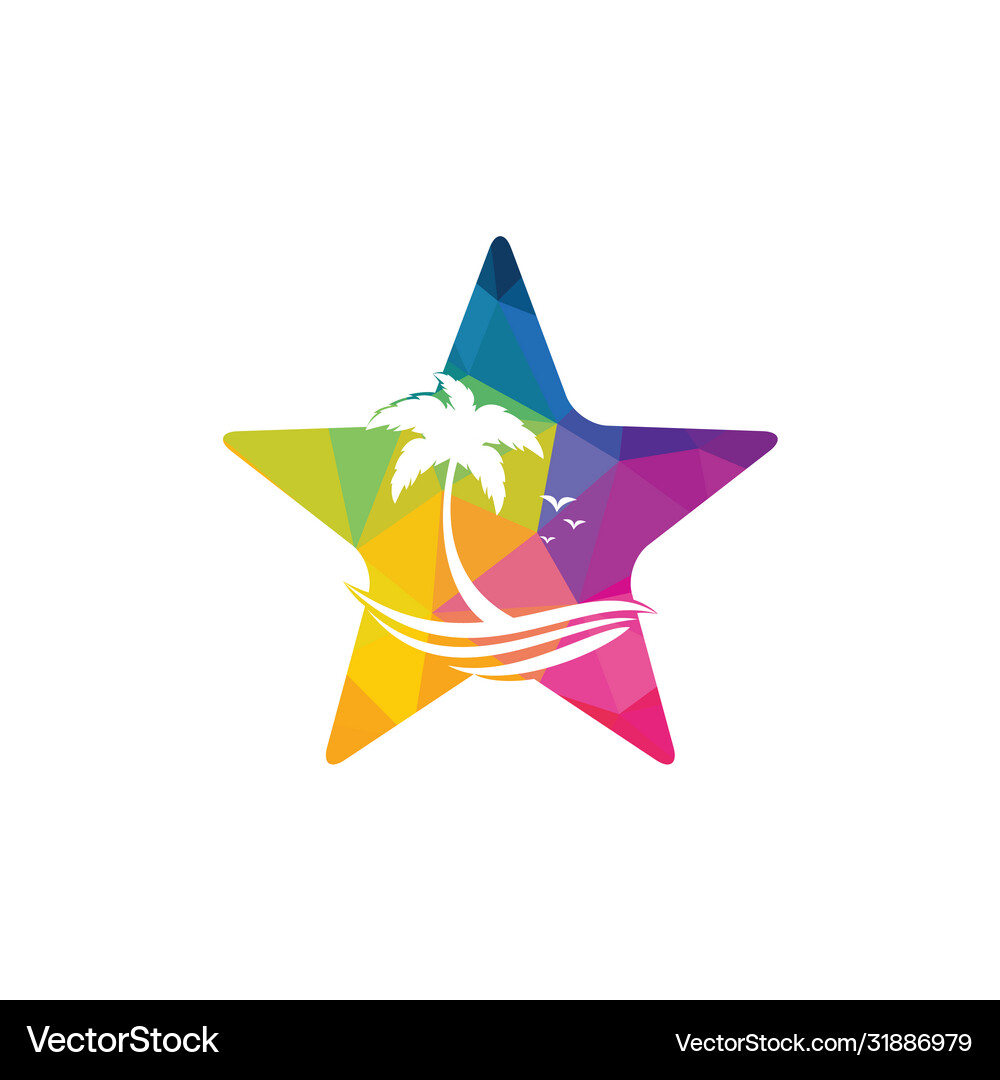 Star beach and palm tree logo Royalty Free Vector Image