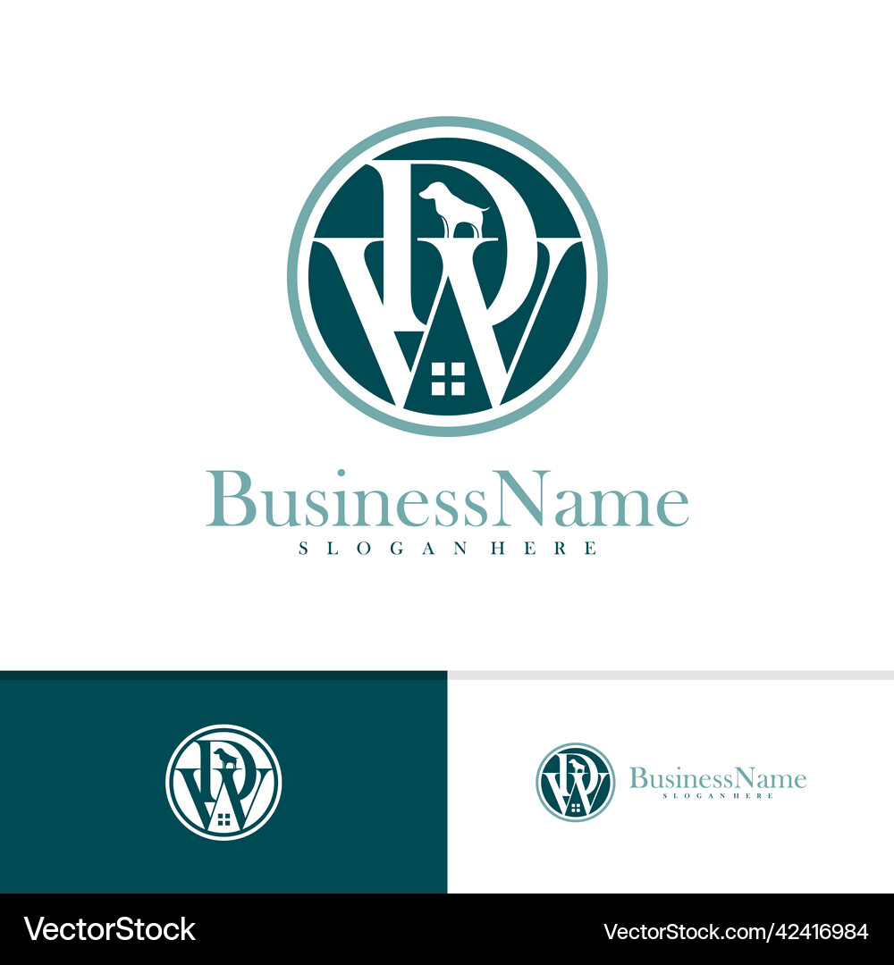 Letter d w with dog logo template creative d w Vector Image