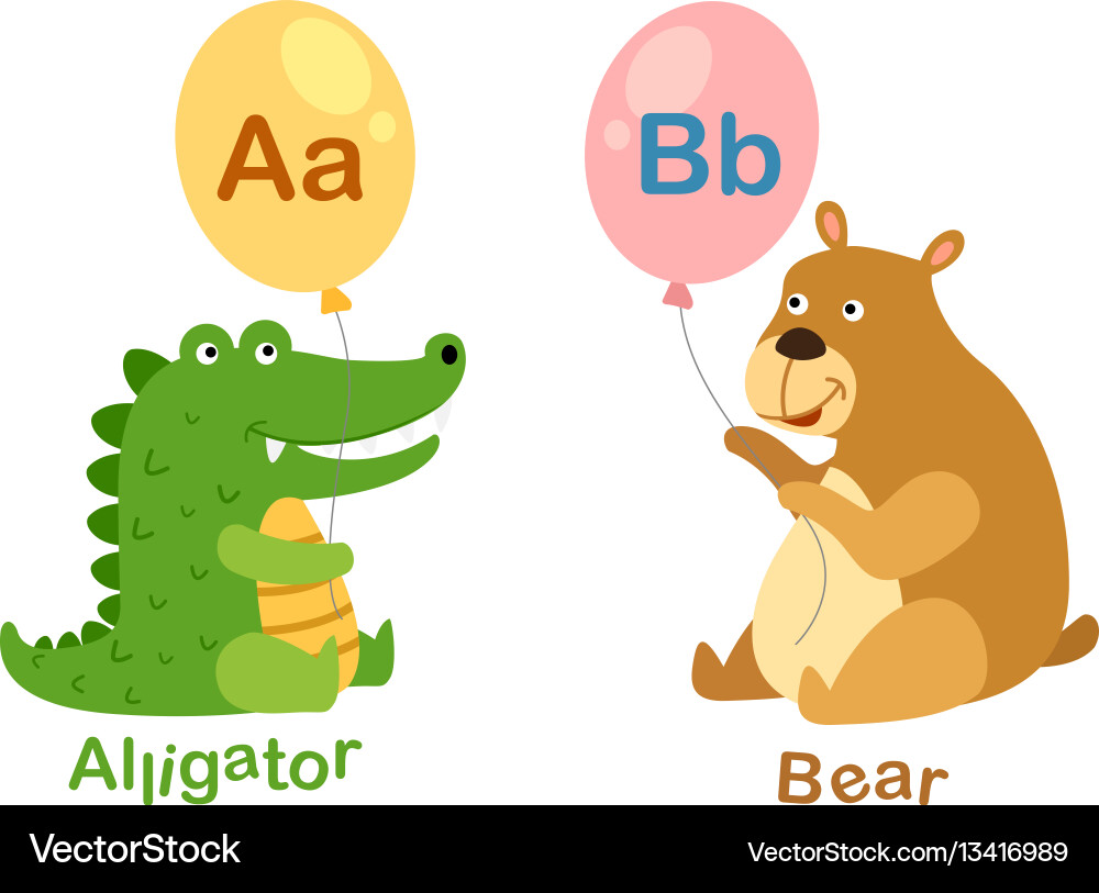 Isolated alphabet letter a-alligatorb-bear Vector Image