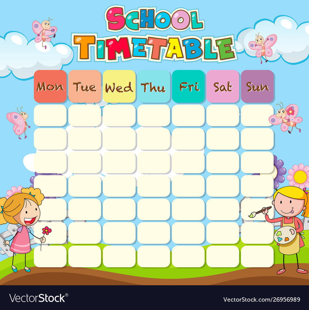 School Timetable Template Royalty Free Vector Image