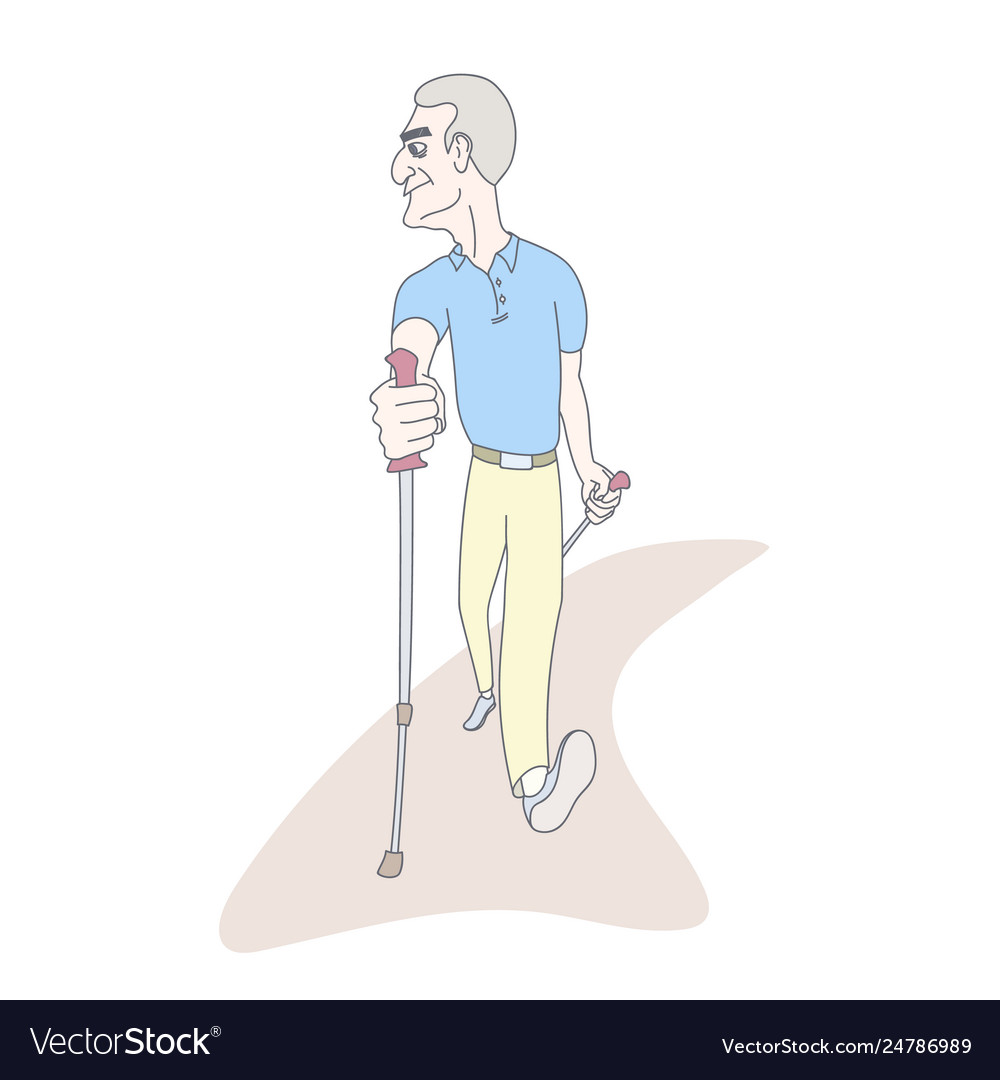Senior man practicing nordic pole walking hand Vector Image Senior man practicing nordic pole walking hand Vector Image