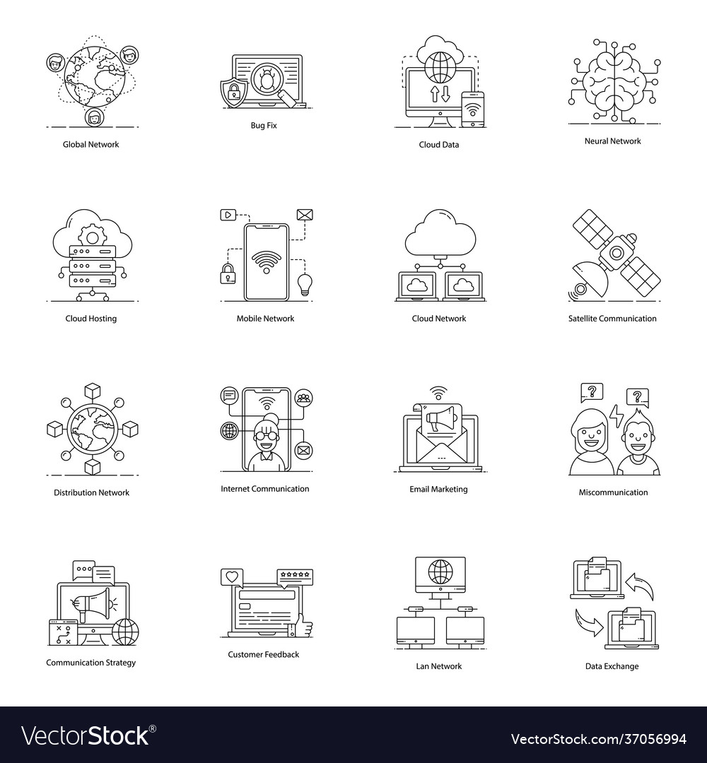 Network and communication line icons pack Vector Image