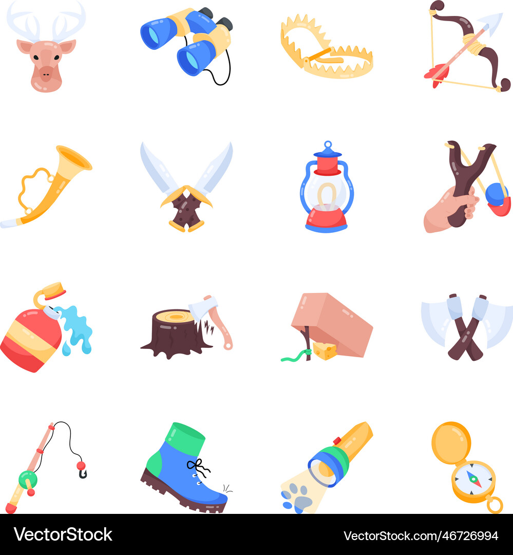 Pack of hunting flat stickers Royalty Free Vector Image