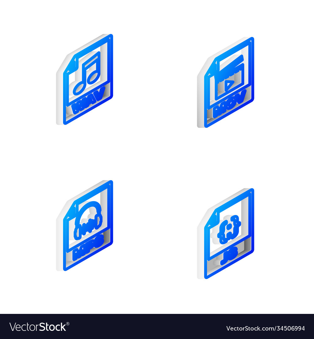 Set isometric line mov file document wav mp3 Vector Image Set isometric line mov file document wav mp3 Vector Image