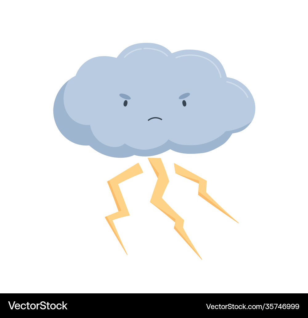 Angry and frowned cloud with lightning strikes Vector Image