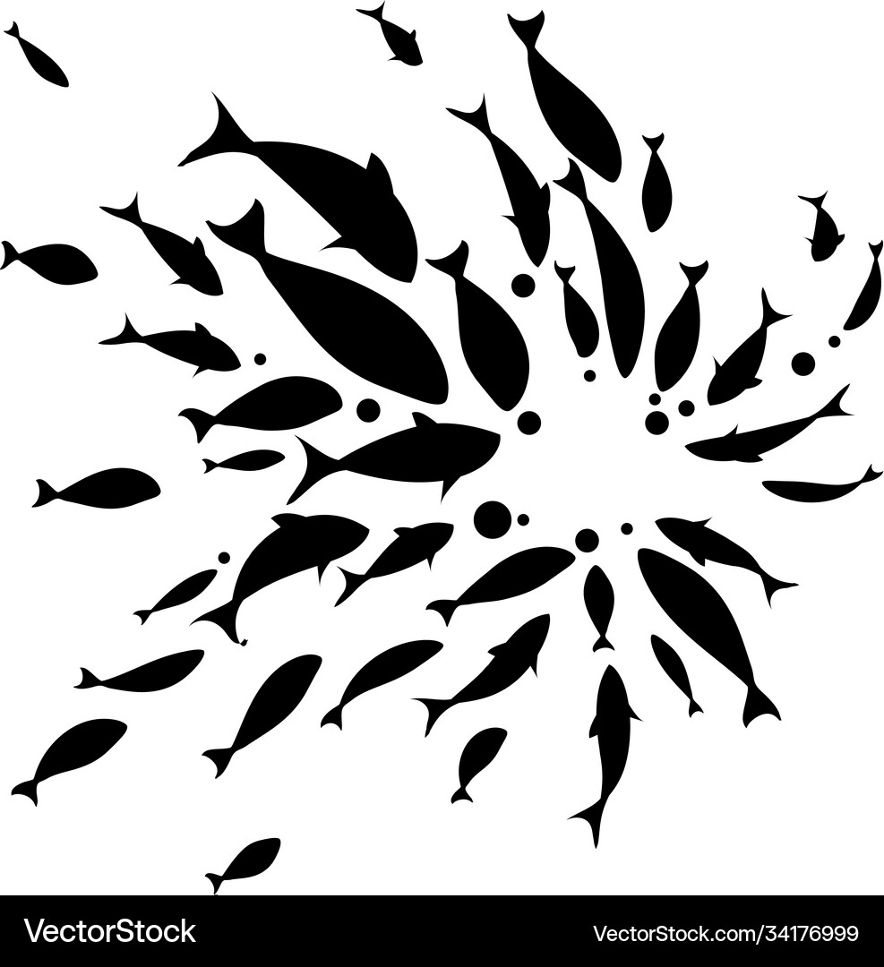School fish group fish swim in a circle Royalty Free Vector