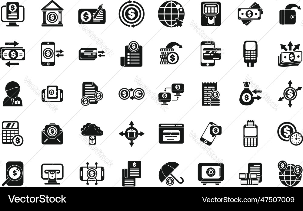 Banking transactions icons set simple Royalty Free Vector