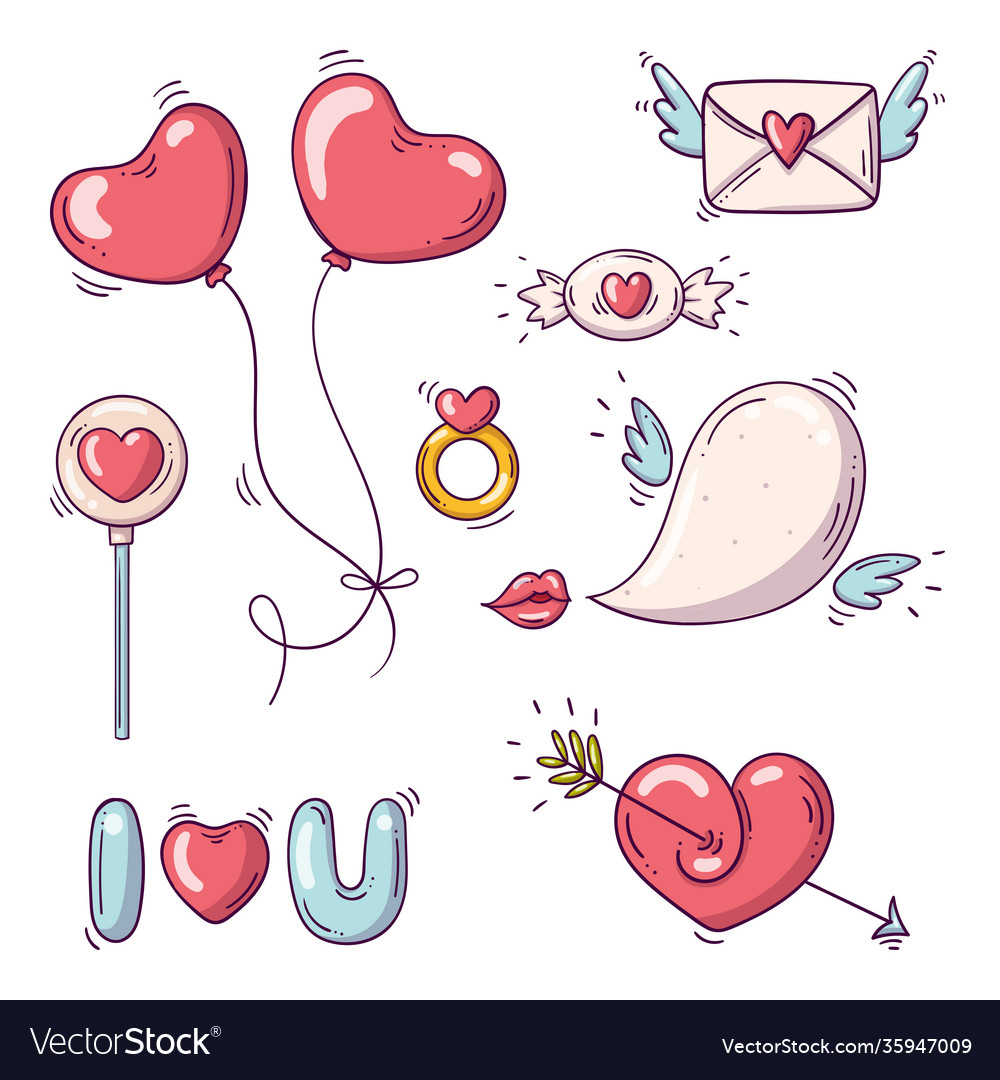 Set elements for st valentines day in doodle Vector Image