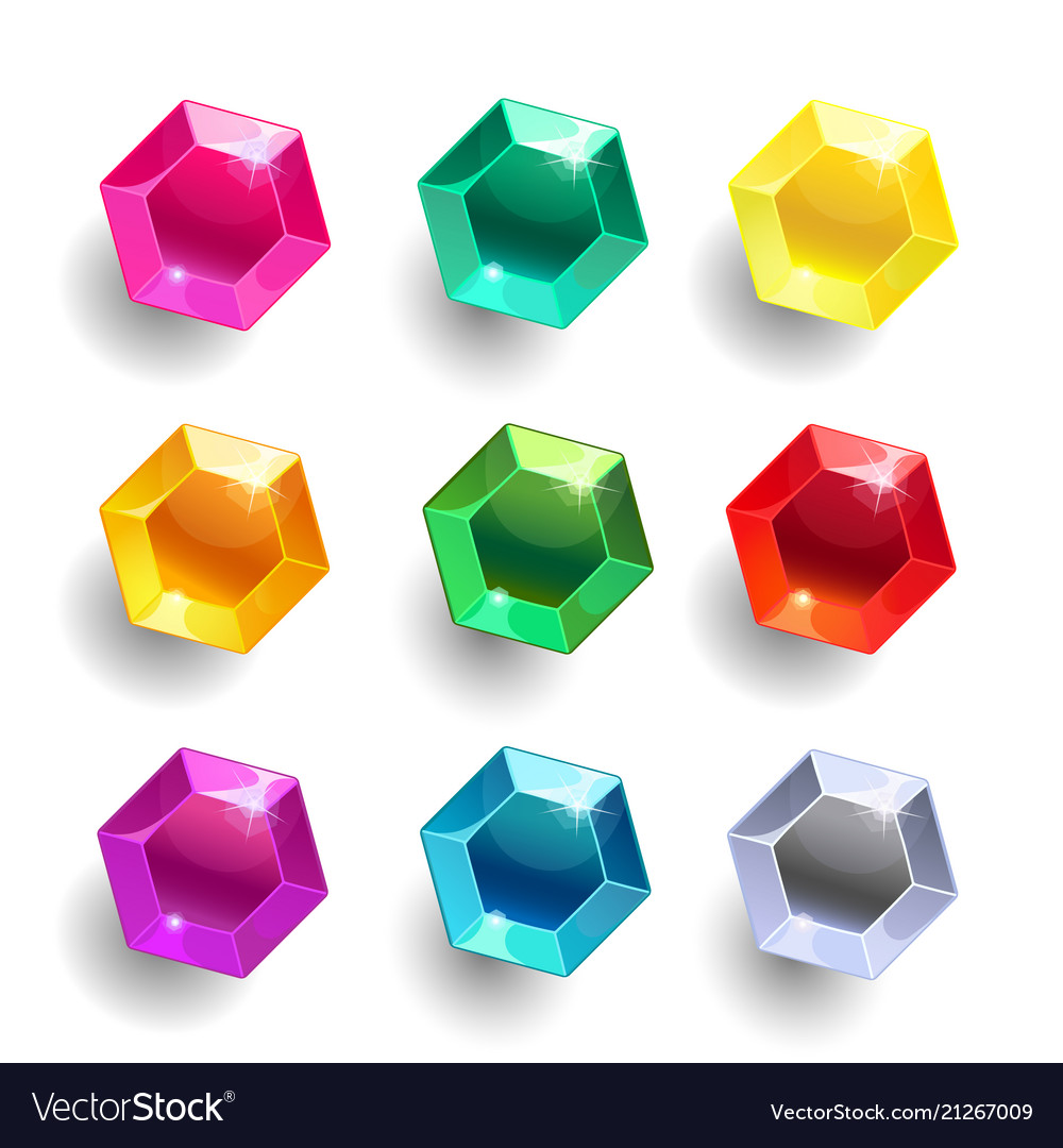 Set of cartoon hexagon different color crystals Vector Image