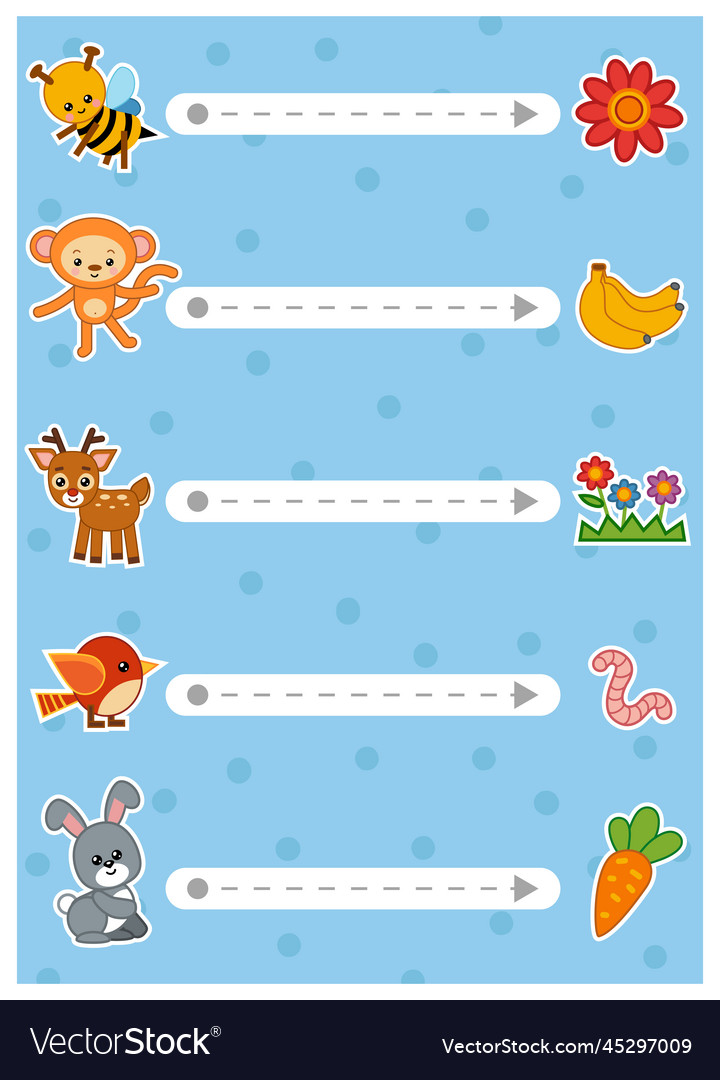 Trace the dotted lines from animals to food Vector Image