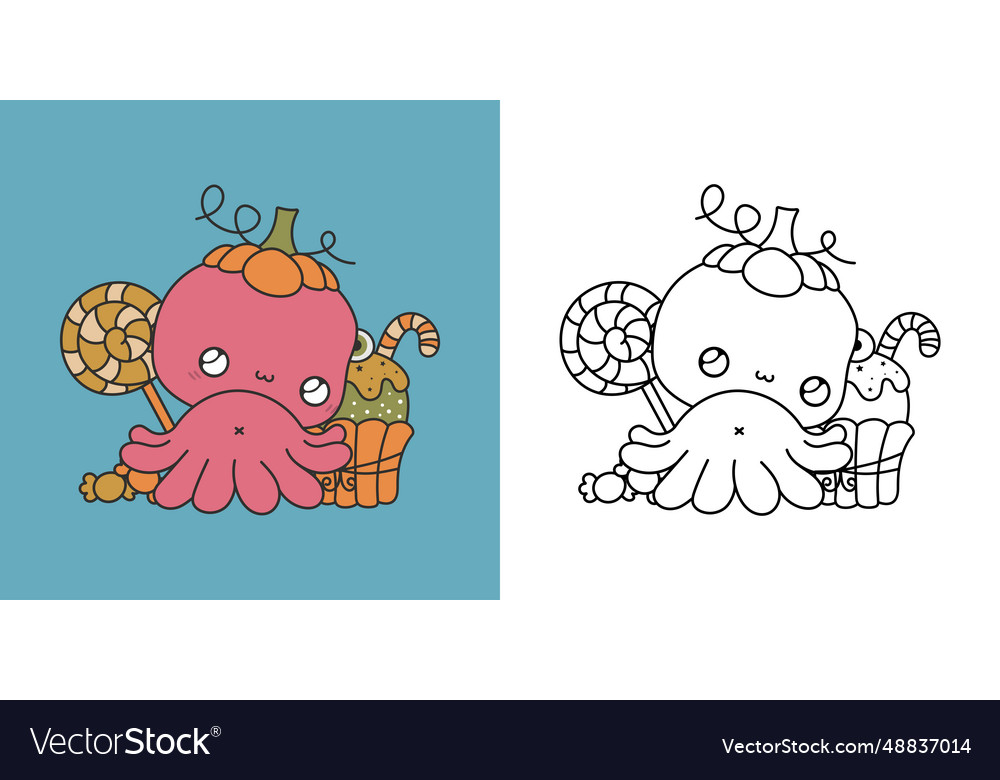 Cute halloween octopus and for Royalty Free Vector Image