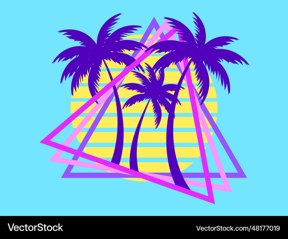 80s palm trees at sunset summer time retro Vector Image