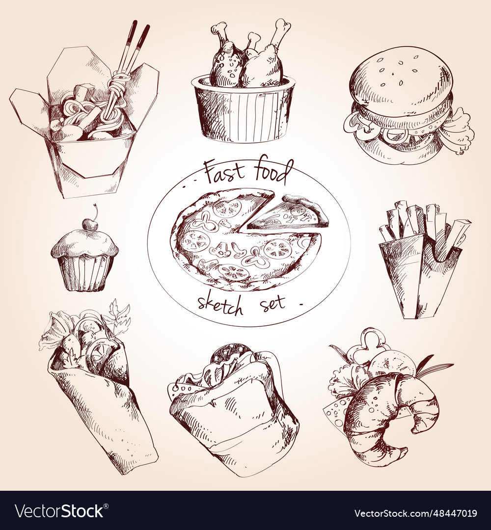Fast food sketch set Royalty Free Vector Image Fast food sketch set Royalty Free Vector Image