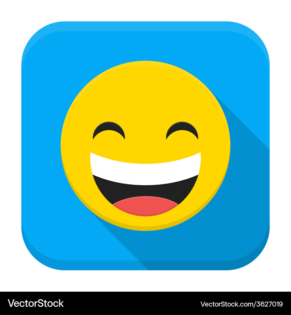 Laugh yellow smile flat app icon with long shadow Vector Image