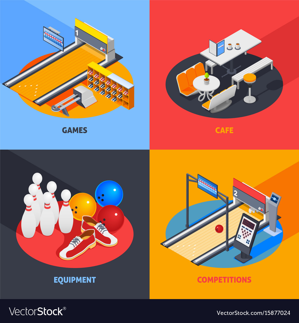 Bowling colorful isometric compositions Royalty Free Vector Bowling colorful isometric compositions Royalty Free Vector